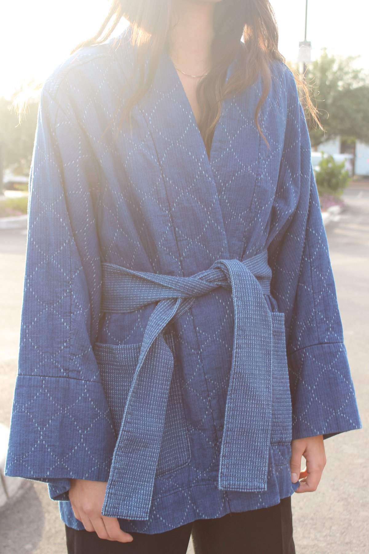 WHiT Kimono Quilted Denim Jacket - Indigo | Garmentory