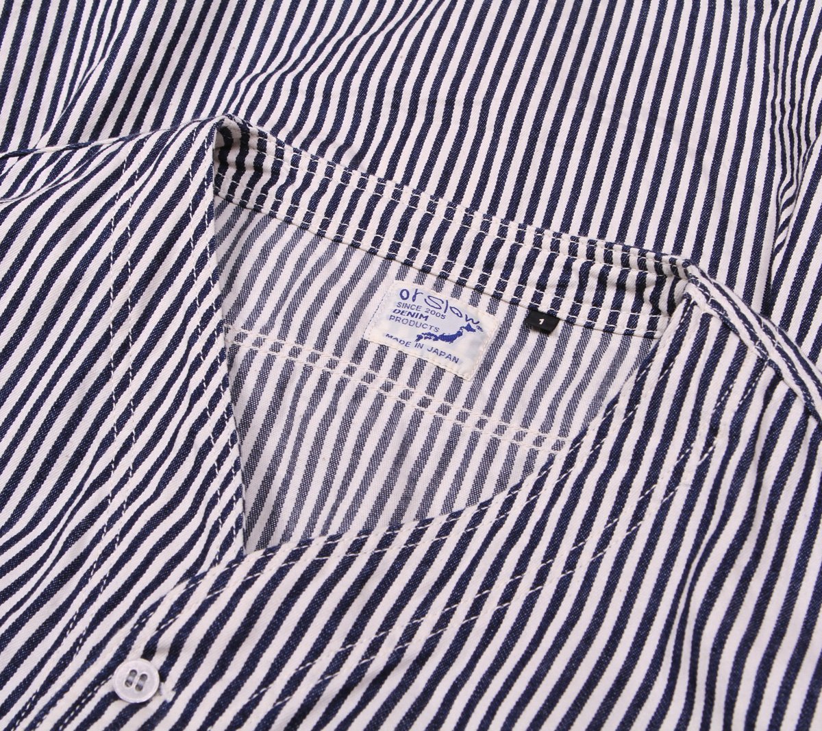 Orslow No Collar Shirt - Hickory Stripe | Garmentory