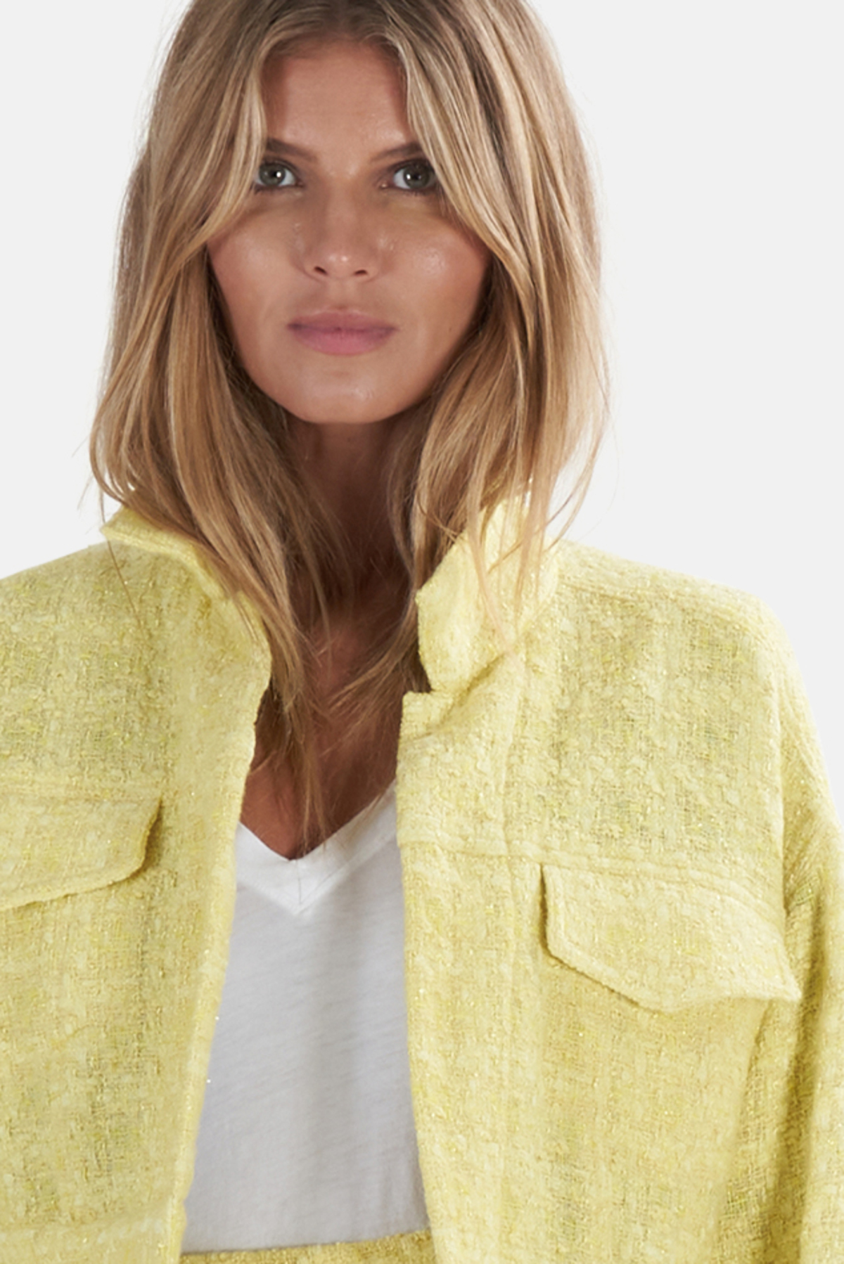 Blue&Cream Cropped Tweed Jacket - Yellow | Garmentory