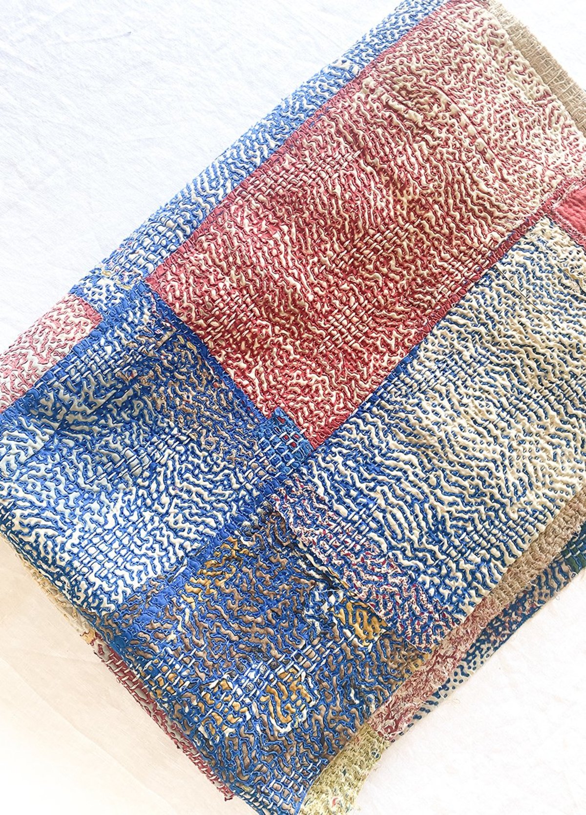 Vintage Kantha Quilt - Blue/Rust | Garmentory