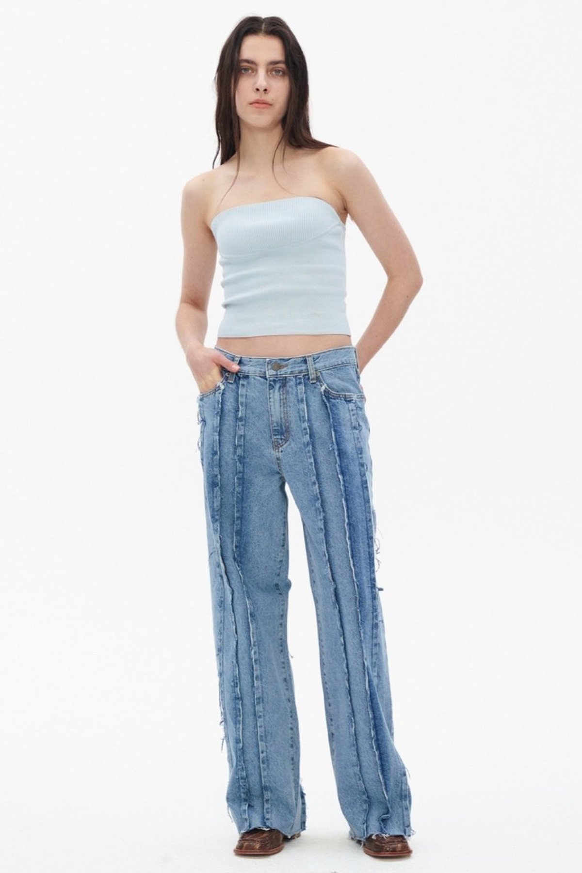 Theopen Product RAW-EDGE PANELLED JEANS - blue | Garmentory
