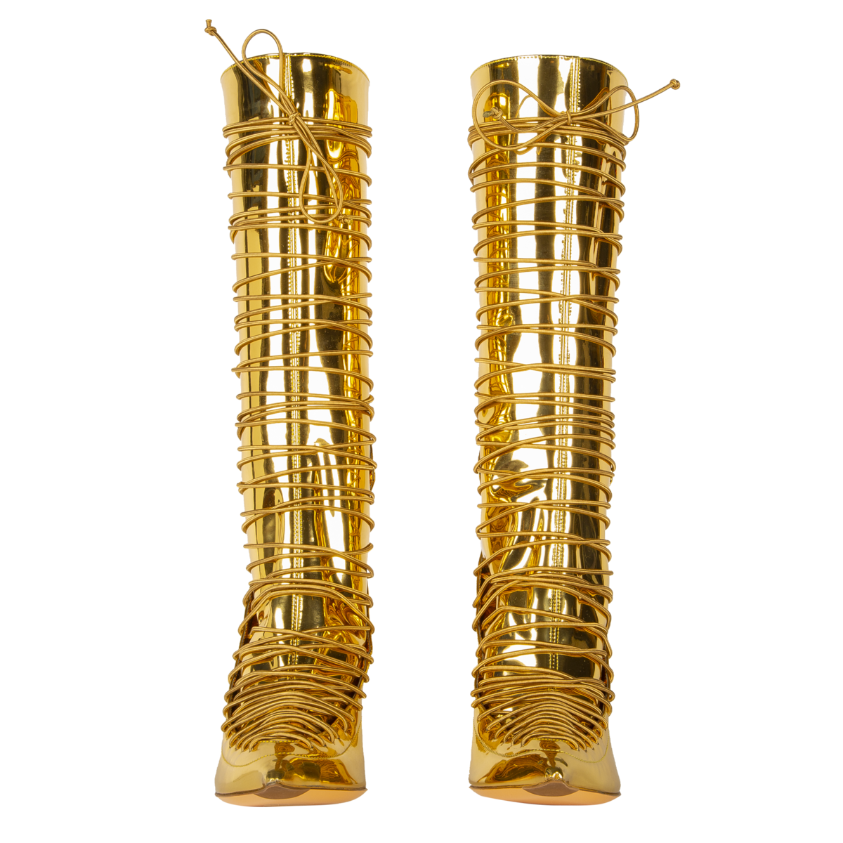 Y/project Lace Up Knee High Boot - Gold | Garmentory
