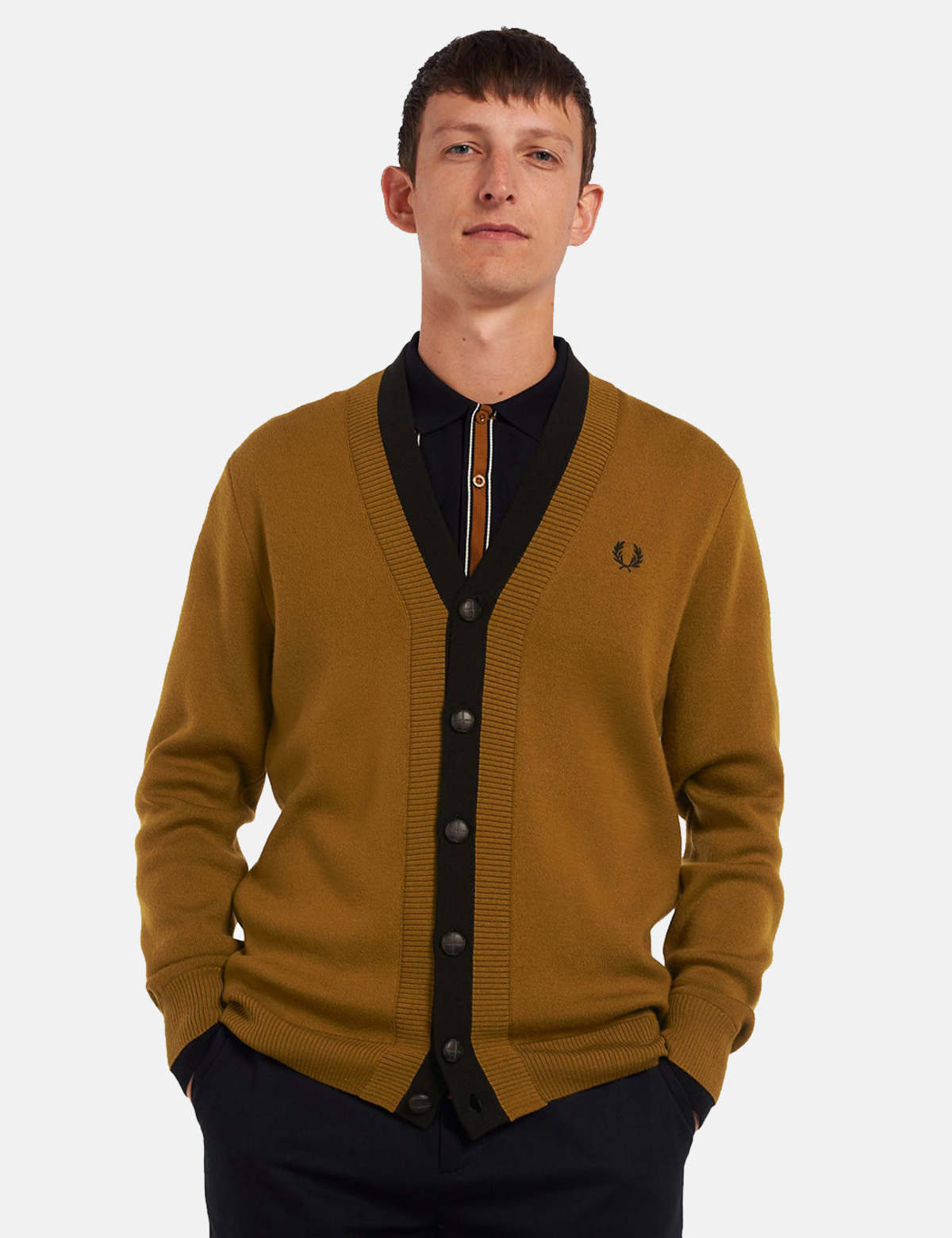Fred Perry Double Placket Cardigan - brown | Garmentory
