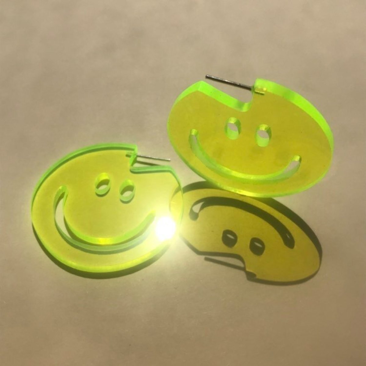 WASTED EFFORT SMILEY EARRINGS - Neon Yellow/Lavender | Garmentory