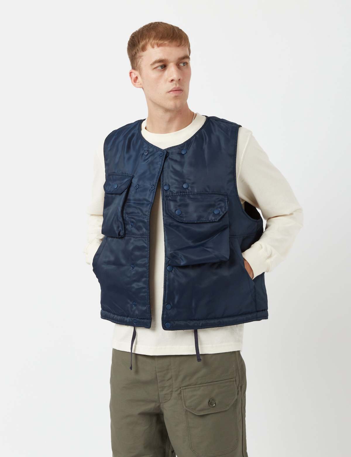 Engineered Garments Cover Vest (Pilot Twill) - Navy Blue | Garmentory
