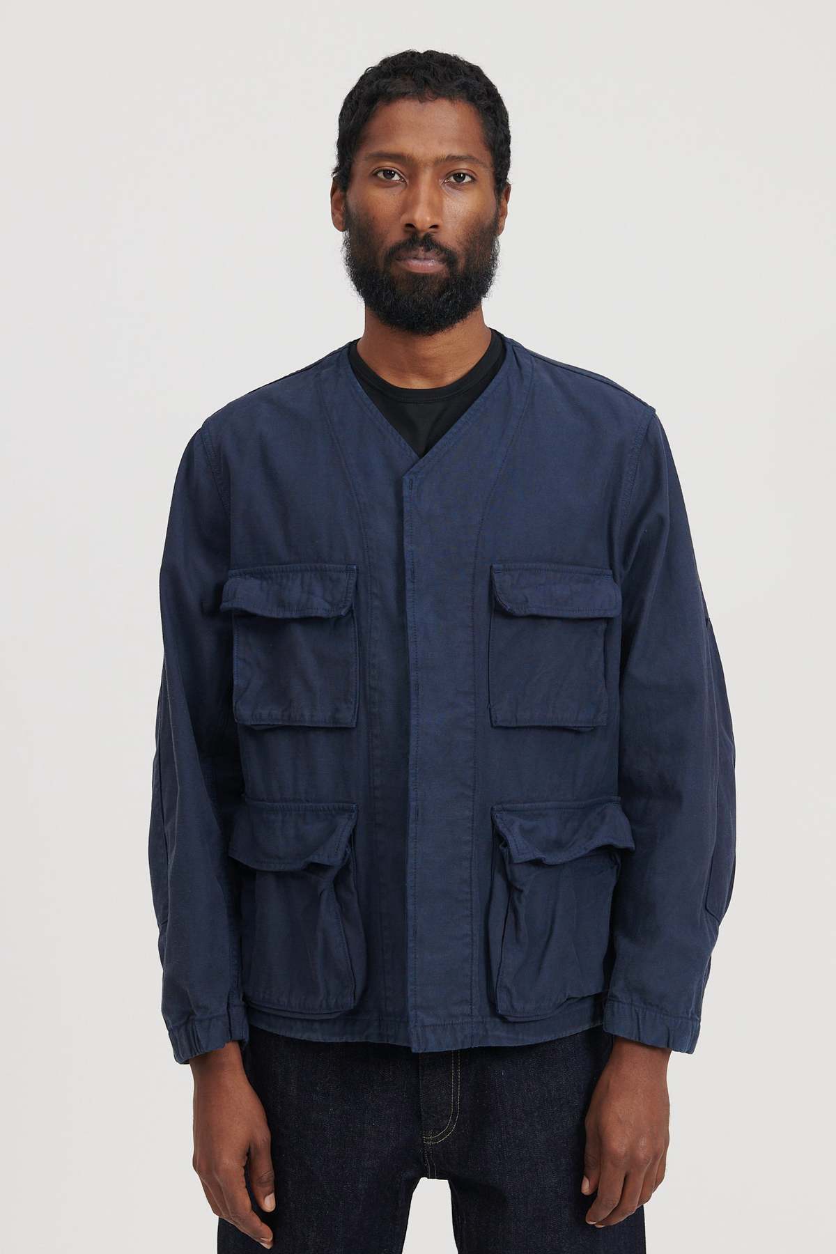 Sage de Cret Back Satin Collarless BDU Type Jacket - Navy | Garmentory