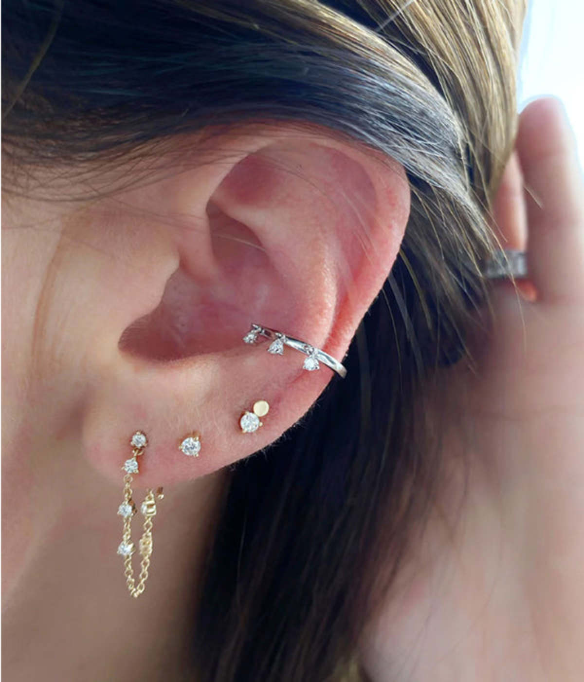 EF Collection Prong Set Diamond Chain Studs - 14k | Garmentory