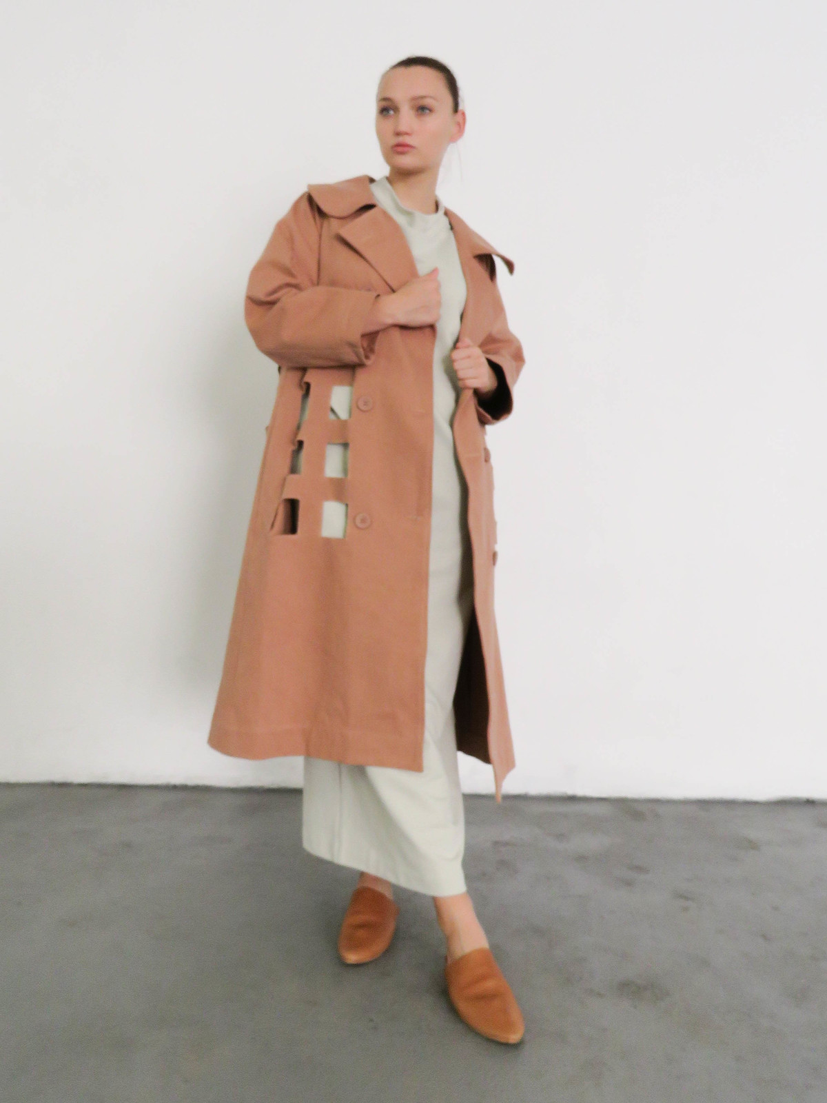 NANCY STELLA SOTO DENIM CUTOUT TRENCH COAT - BARE | Garmentory